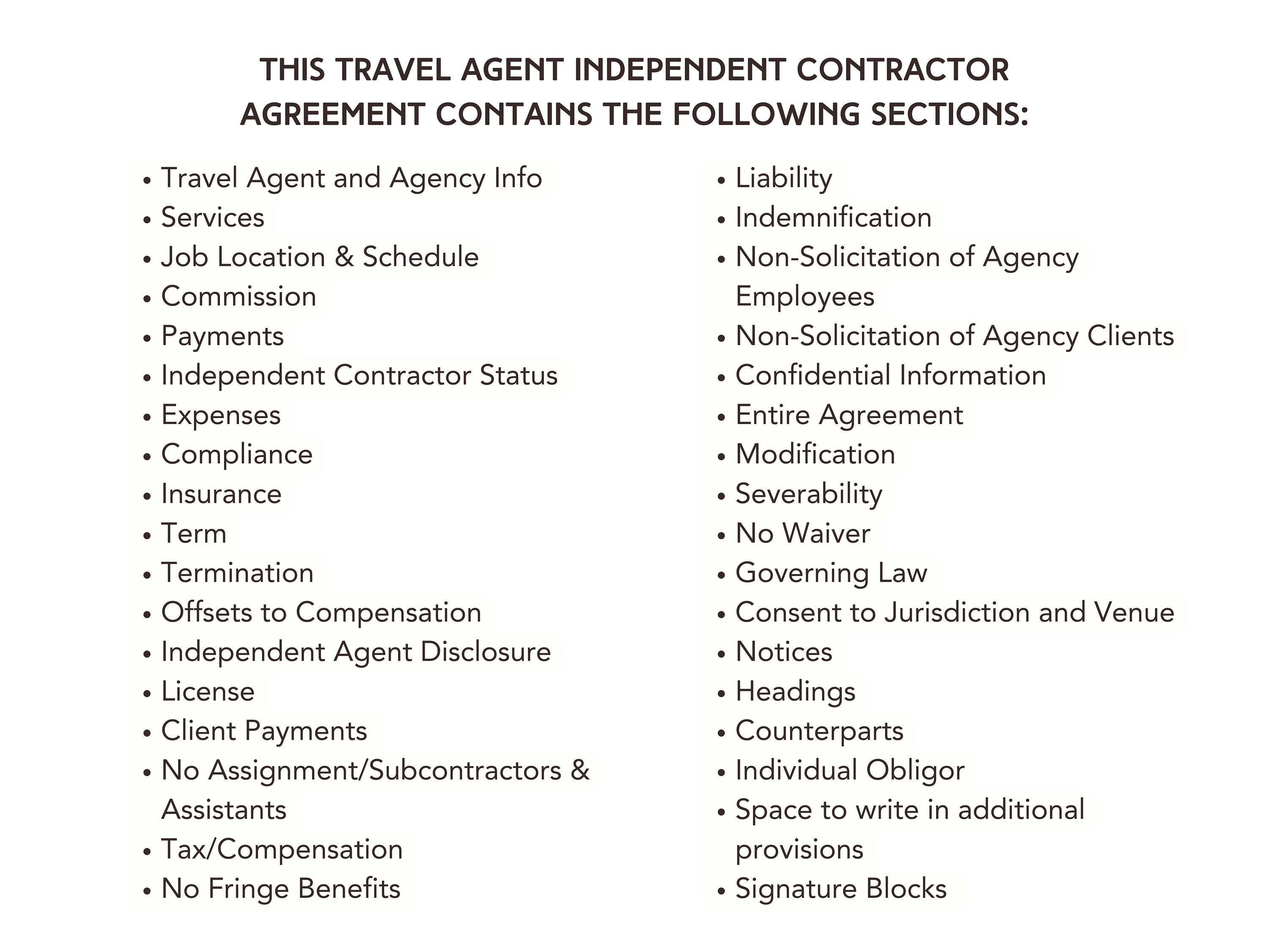 Travel Agent Independent Contractor Agreement 1099 Travel Agent ...