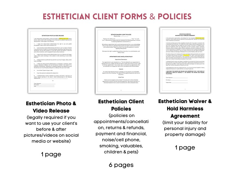 Esthetician Business Forms Bundle, Esthetician Templates, Spa Website ...
