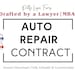 Auto Repair Contract, Mechanic Work Agreement, Car Maintenance Service ...
