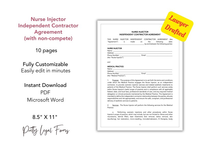 Nurse Injector Independent Contractor Agreement Template | Med Spa IC ...