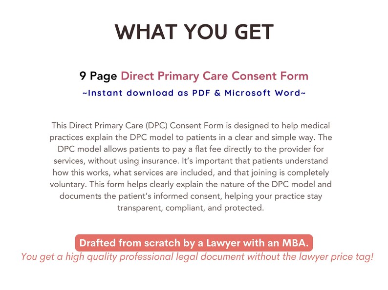 Direct Primary Care Consent Form DPC Membership Agreement Family ...