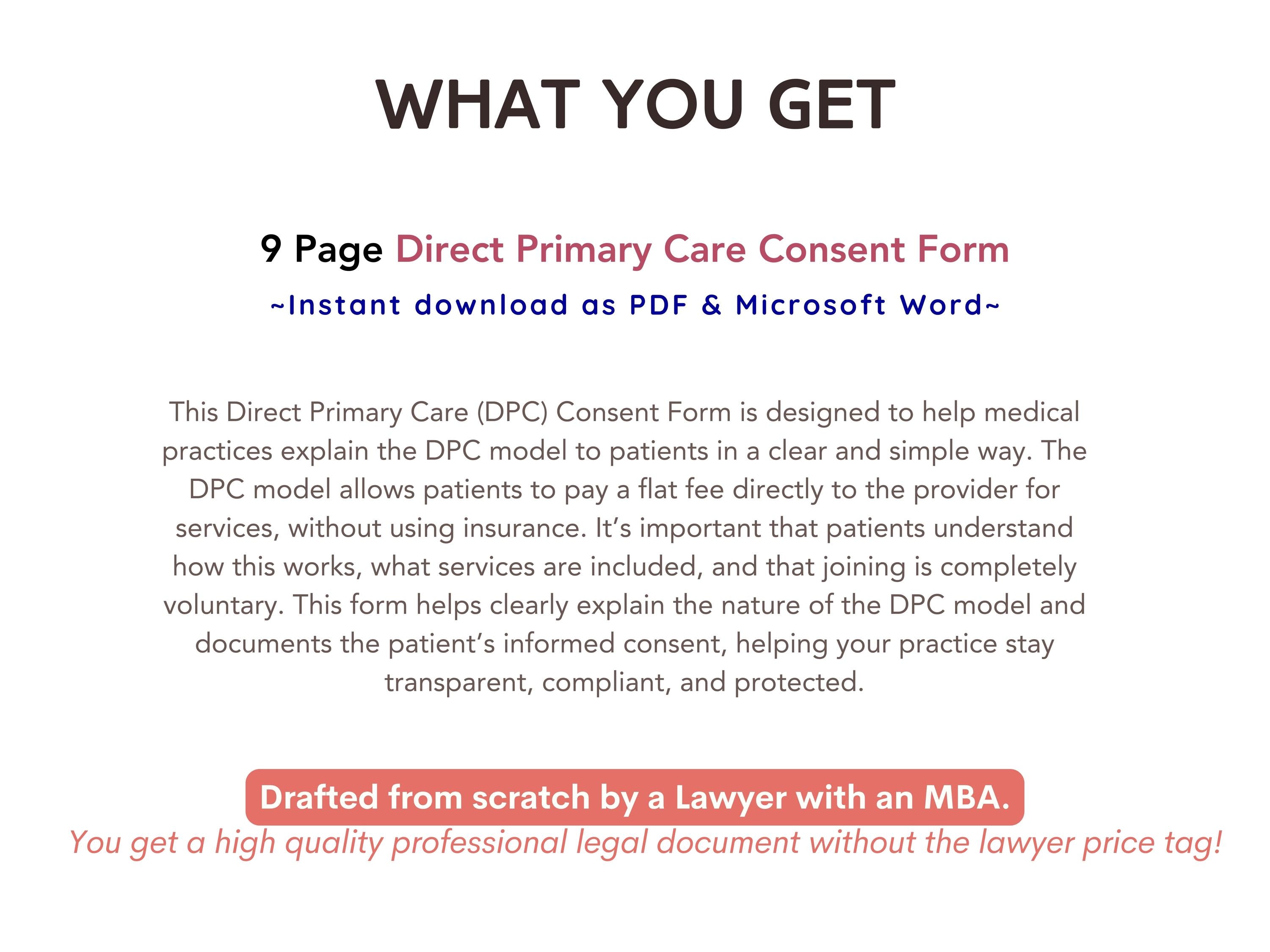 Direct Primary Care Consent Form DPC Membership Agreement Family ...