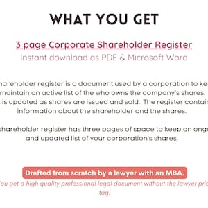 Corporate Shareholder Register, List of Shareholders Corporation ...