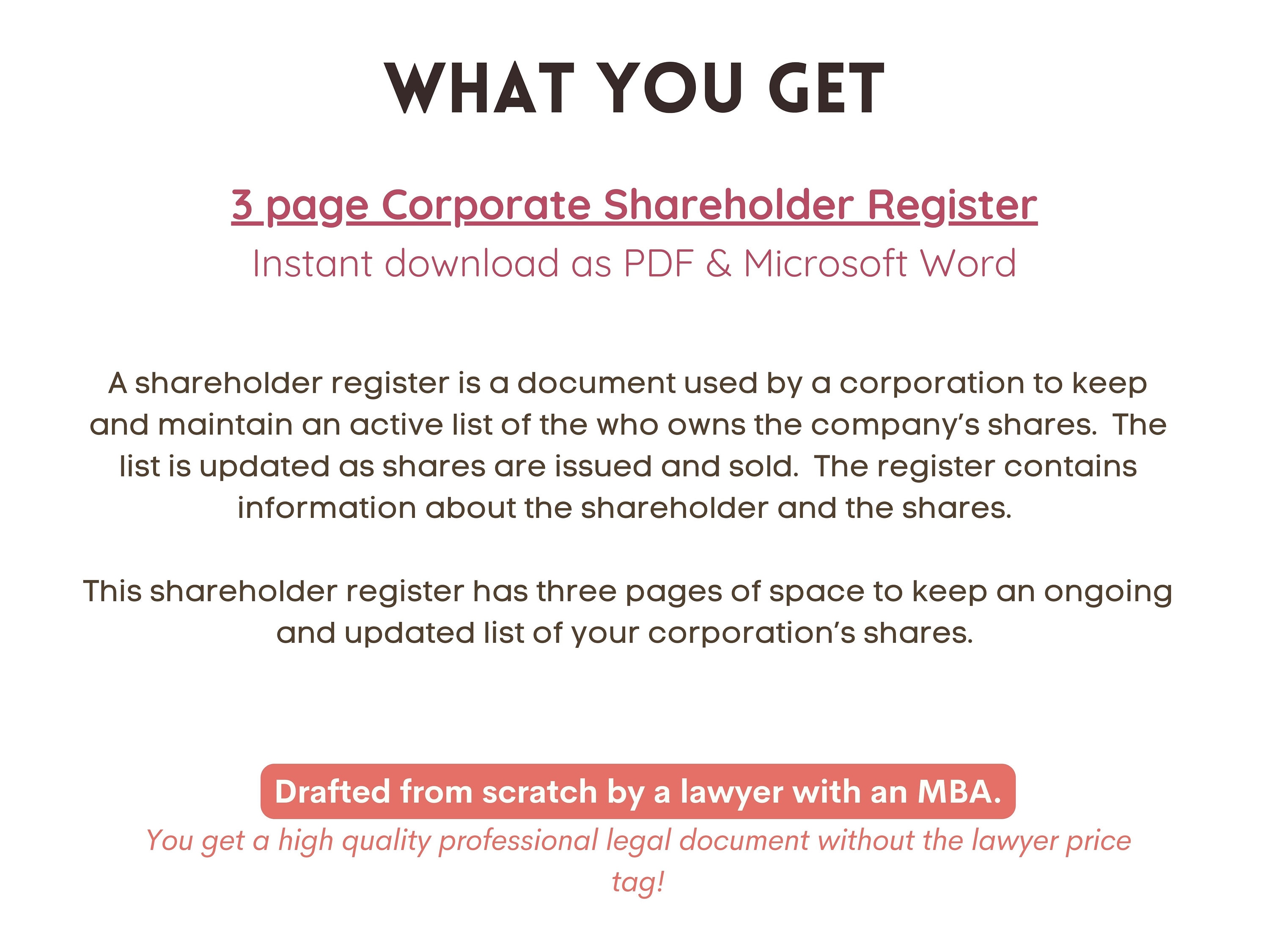 Corporate Shareholder Register, List of Shareholders Corporation ...