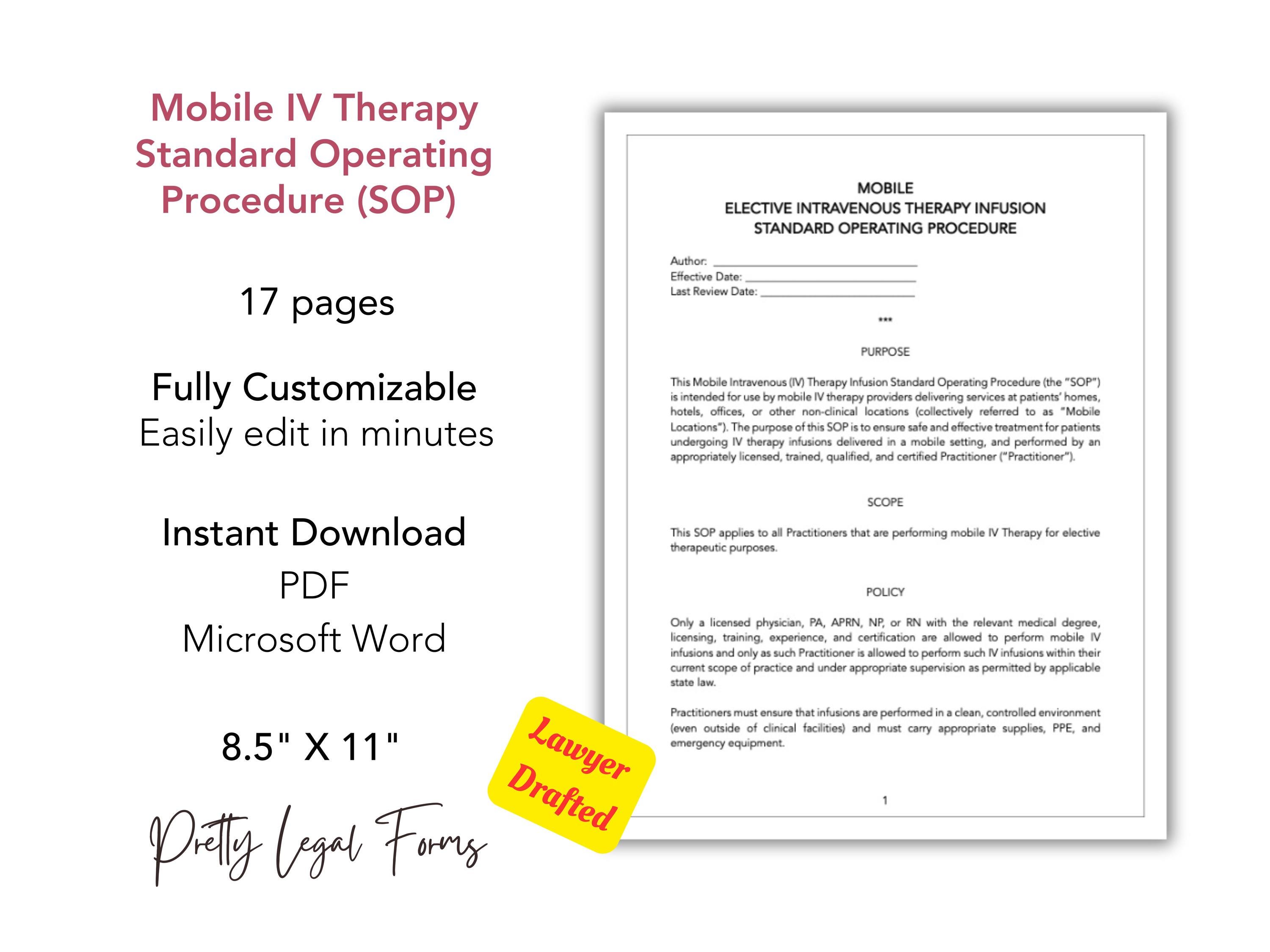 Mobile IV Therapy Protocol Mobile IV Vitamin Infusion SOP Template Iv ...