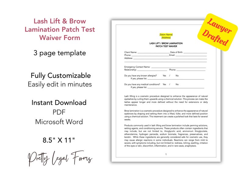 Lash Patch Test Waiver Form Brow Lamination Patch Testing Form Eyelash ...