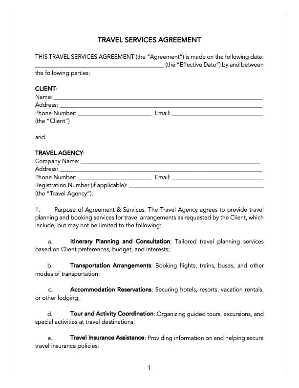 Travel Services Agreement Travel Agency Terms and Conditions Travel ...