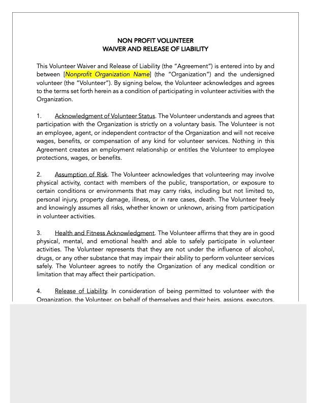 Non Profit Volunteer Waiver and Release of Liability Form (with Media Release) | Legal Forms for ...