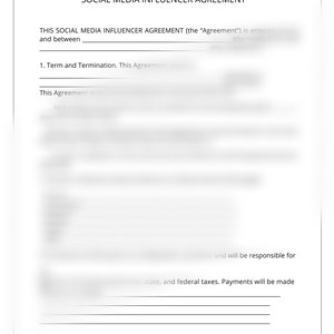 UGC Contract Social Media Influencer Agreement Brand Ambassador ...