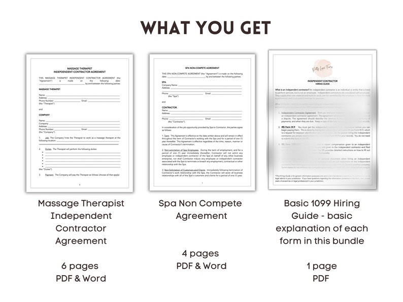 Massage Therapist Independent Contractor Agreement Hiring Bundle 1099 ...