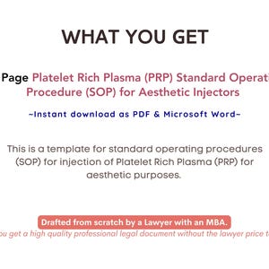 PRP Injections SOP Platelet Rich Plasma Standard Operating Procedure for Aesthetic Injectors Med ...