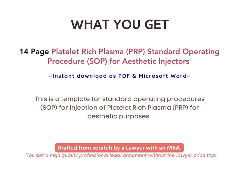 PRP Injections SOP Platelet Rich Plasma Standard Operating Procedure ...