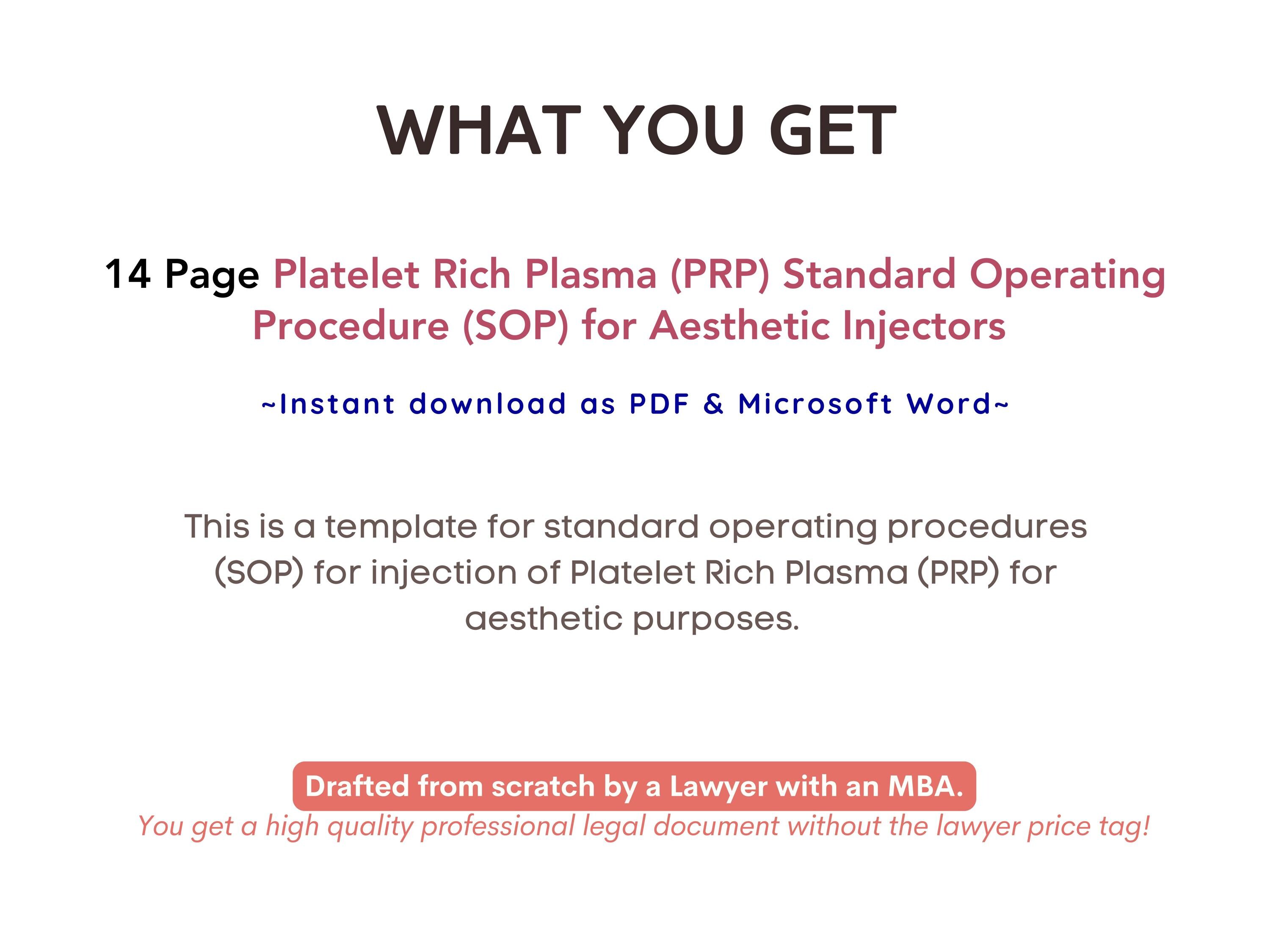 PRP SOP Protocol Template | Platelet Rich Plasma Injections Policy and ...