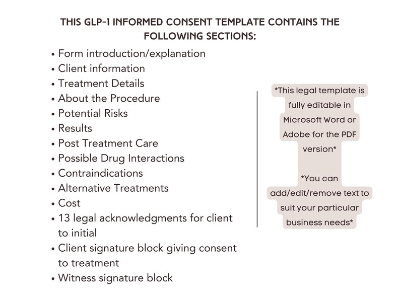 GLP1 Consent Form for Weight Loss Medications (semaglutide, Tirzepatide ...