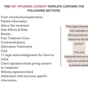 HRT Consent Form Hormone Replacement Therapy Informed Consent HRT Injections Intake Template HRT ...