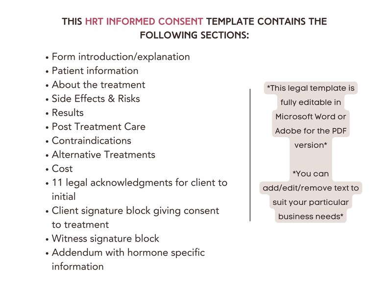 HRT Consent Form Hormone Replacement Therapy Informed Consent HRT ...
