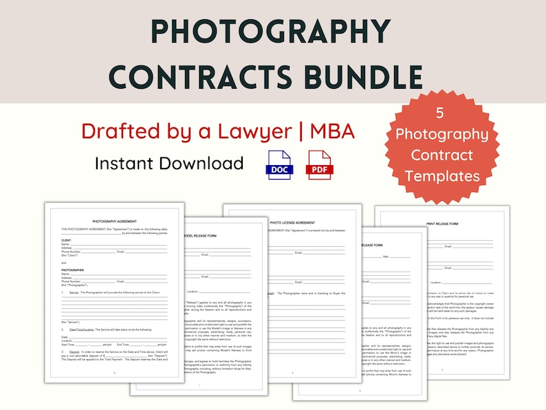 Photography Agreement Bundle | Contract Templates for Photographers ...