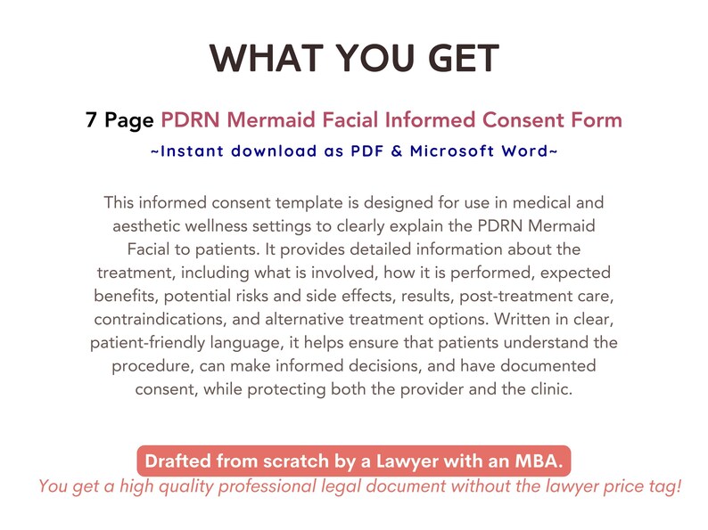 PDRN Mermaid Facial Consent Template for Medical Spa, Salmon Sperm ...