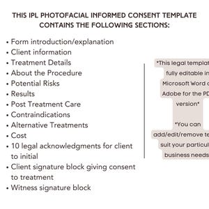 IPL Photofacial Consent Form Esthetician Facial Consultation Form ...