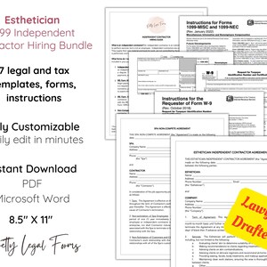 Esthetician Independent Contractor Agreement Hiring Bundle 1099 ...