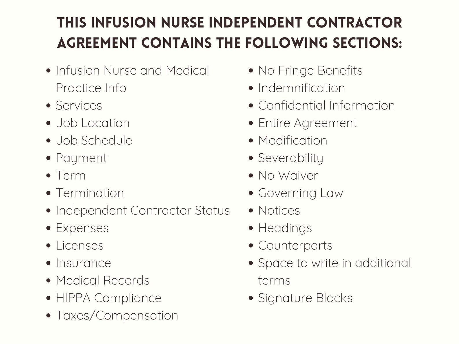 Infusion Nurse Independent Contractor Agreement IV Therapy Nurse 1099 ...