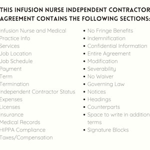 Infusion Nurse Independent Contractor Agreement IV Therapy Nurse 1099 ...