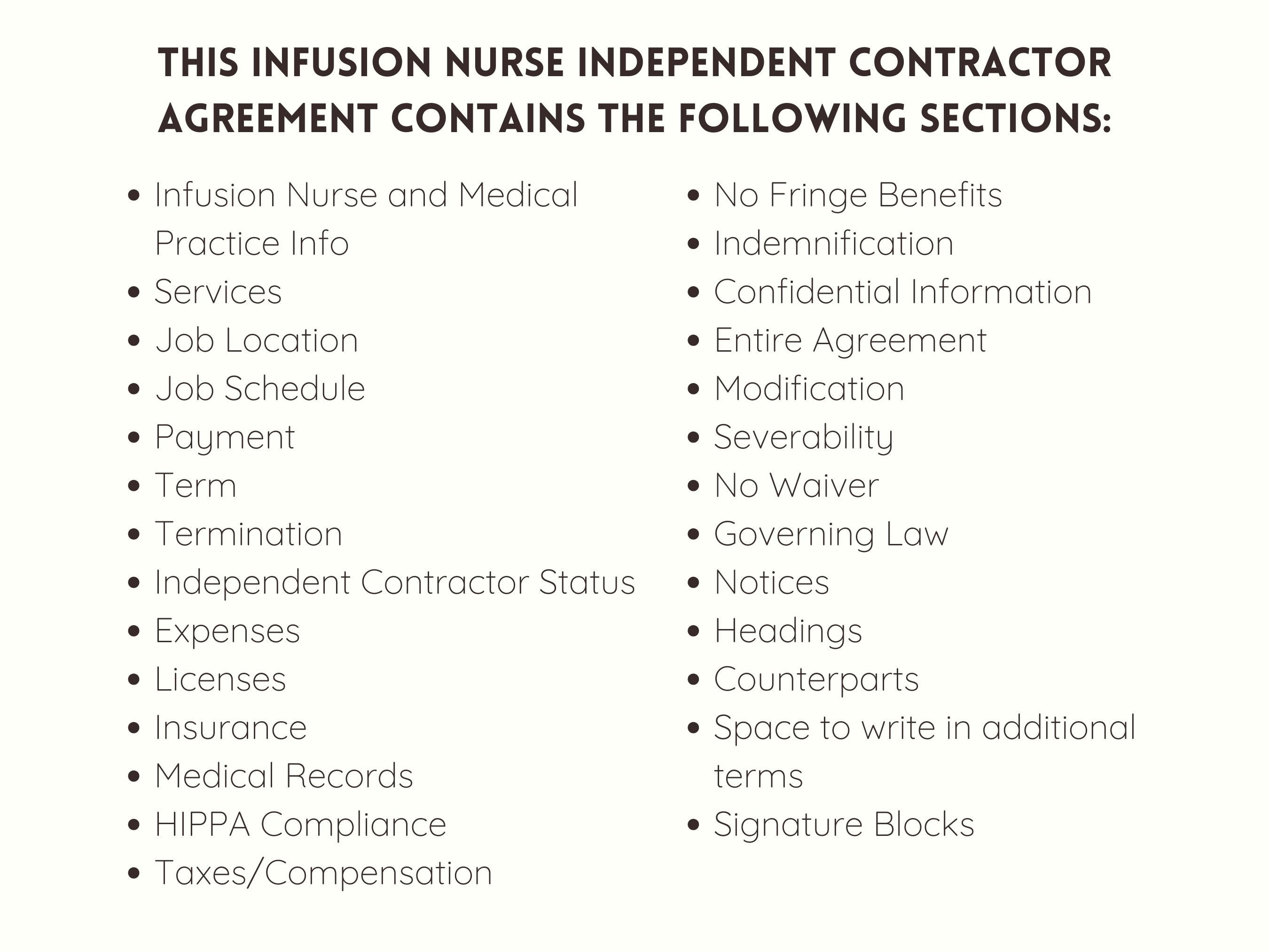 Infusion Nurse Independent Contractor Agreement IV Therapy Nurse 1099 ...