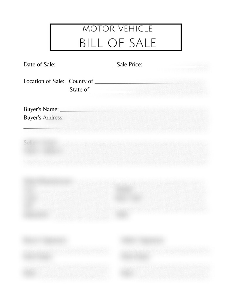 Car Bill of Sale, BOS Template, Motor Vehicle Bill of Sale Form ...