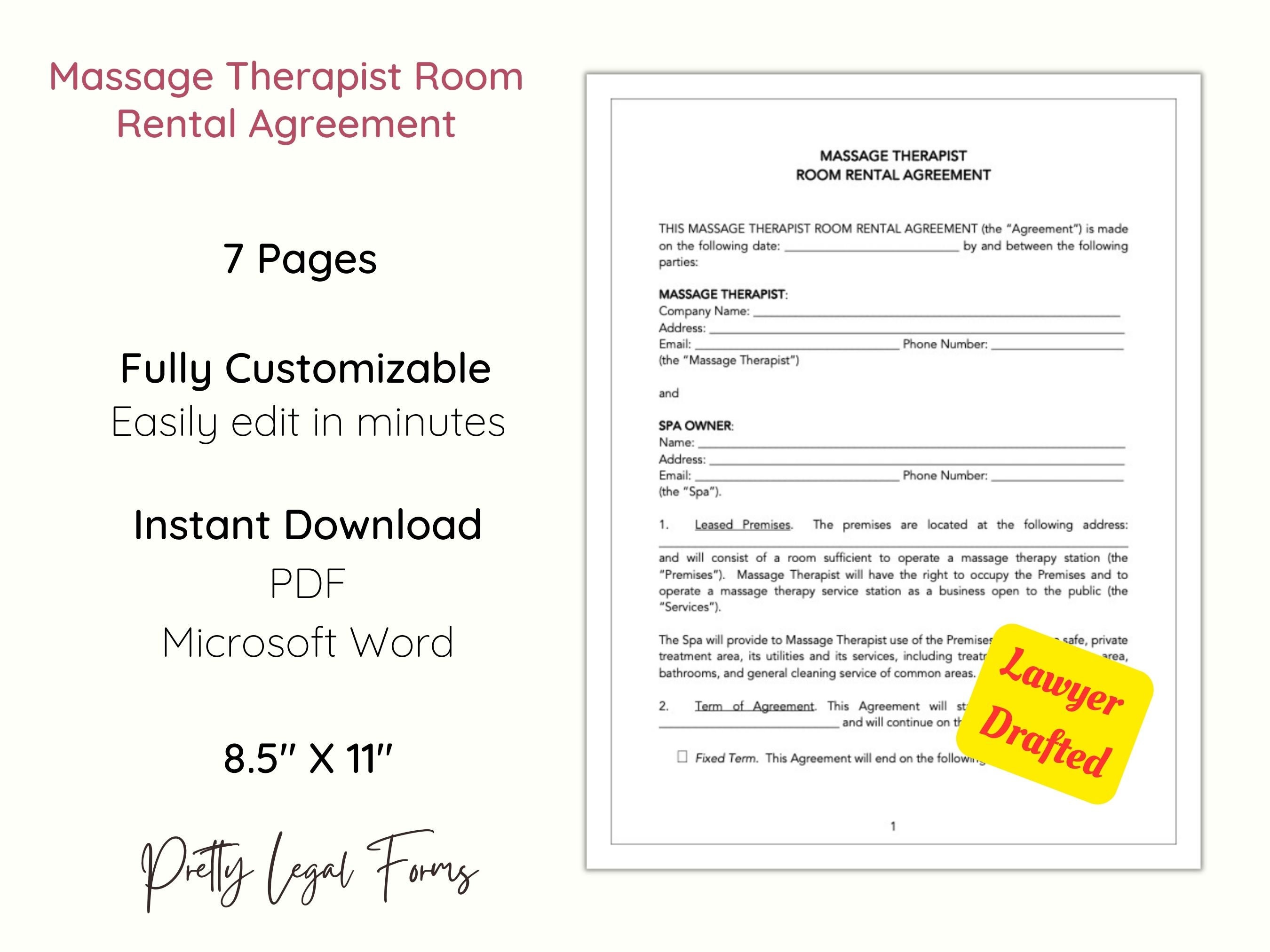 Massage Therapist Contract Template Massage Therapist Room Rental ...
