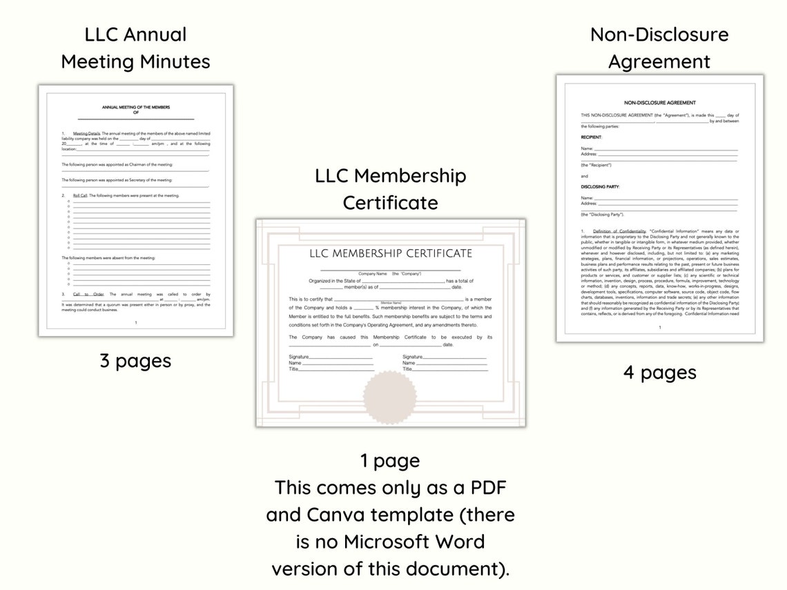 LLC Documents Template LLC Operating Agreement Contract Template BUNDLE ...