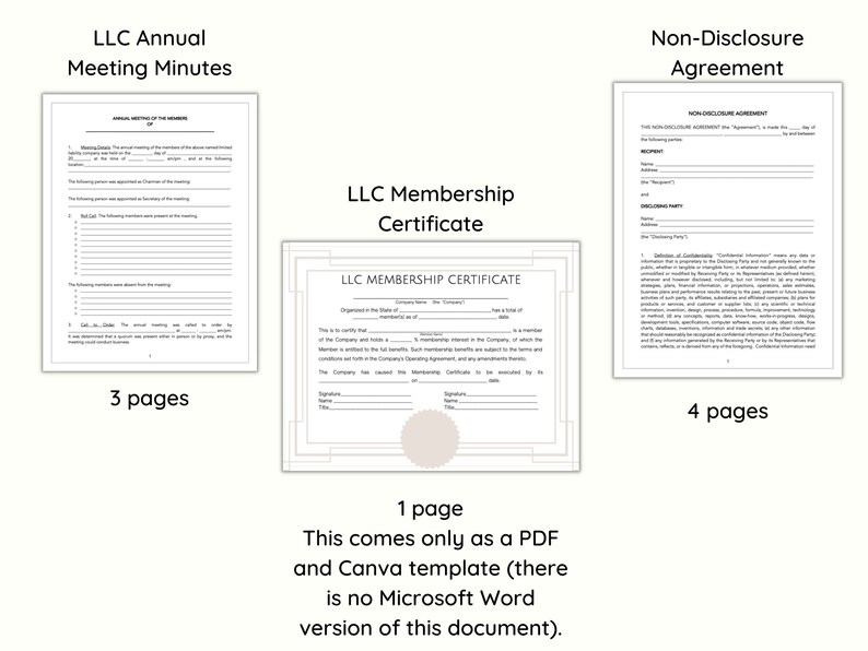 LLC Documents Template LLC Operating Agreement Contract Template BUNDLE ...