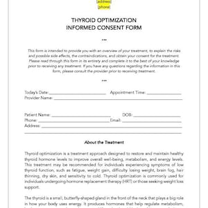 Thyroid Optimization Consent Form Thyroid HRT Informed Consent Template ...