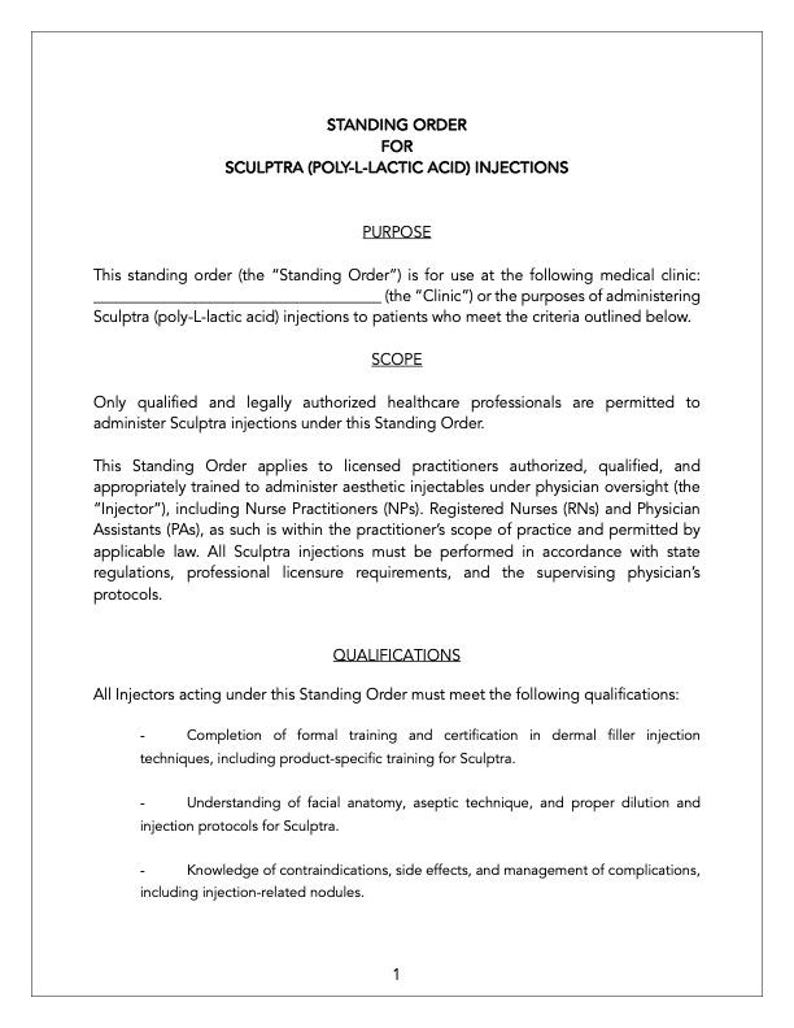Sculptra Standing Order Template Sculptra Injection Protocol Medical ...