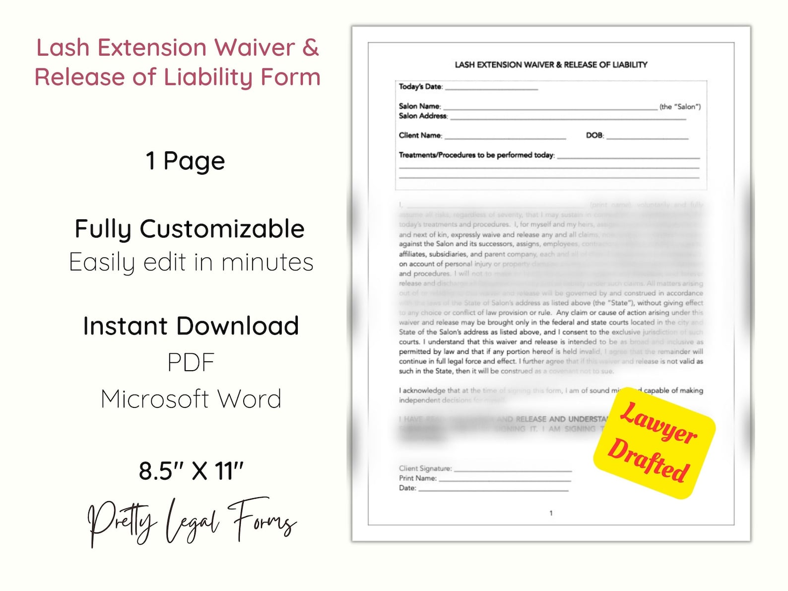 Lash Artist Waiver Release of Liability Lash Extension Client Waiver ...