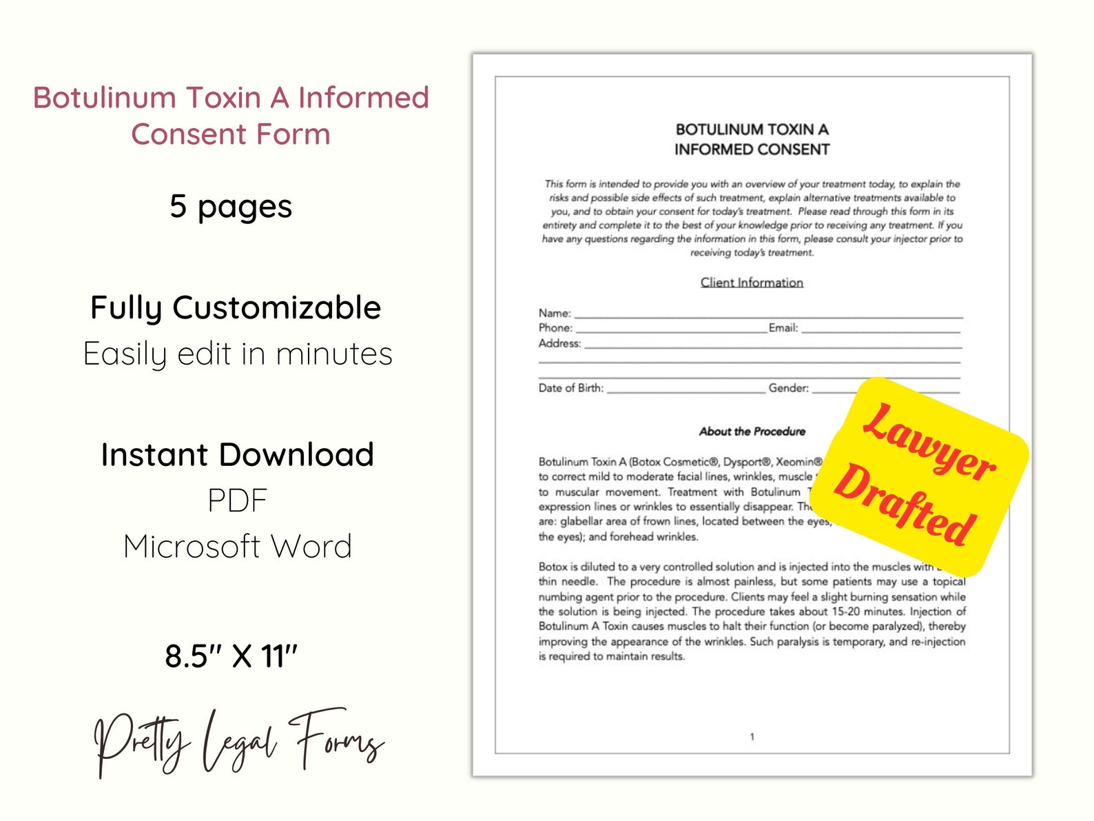 Botox Consent Form, Cosmetic Injector Informed Consent Form, Botulinum ...