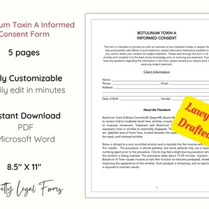 Botox Consent Form, Cosmetic Injector Informed Consent Form, Botulinum ...
