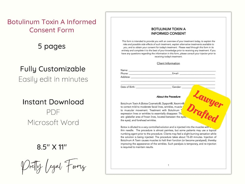 Botox Consent Form, Cosmetic Injector Informed Consent Form, Botulinum ...