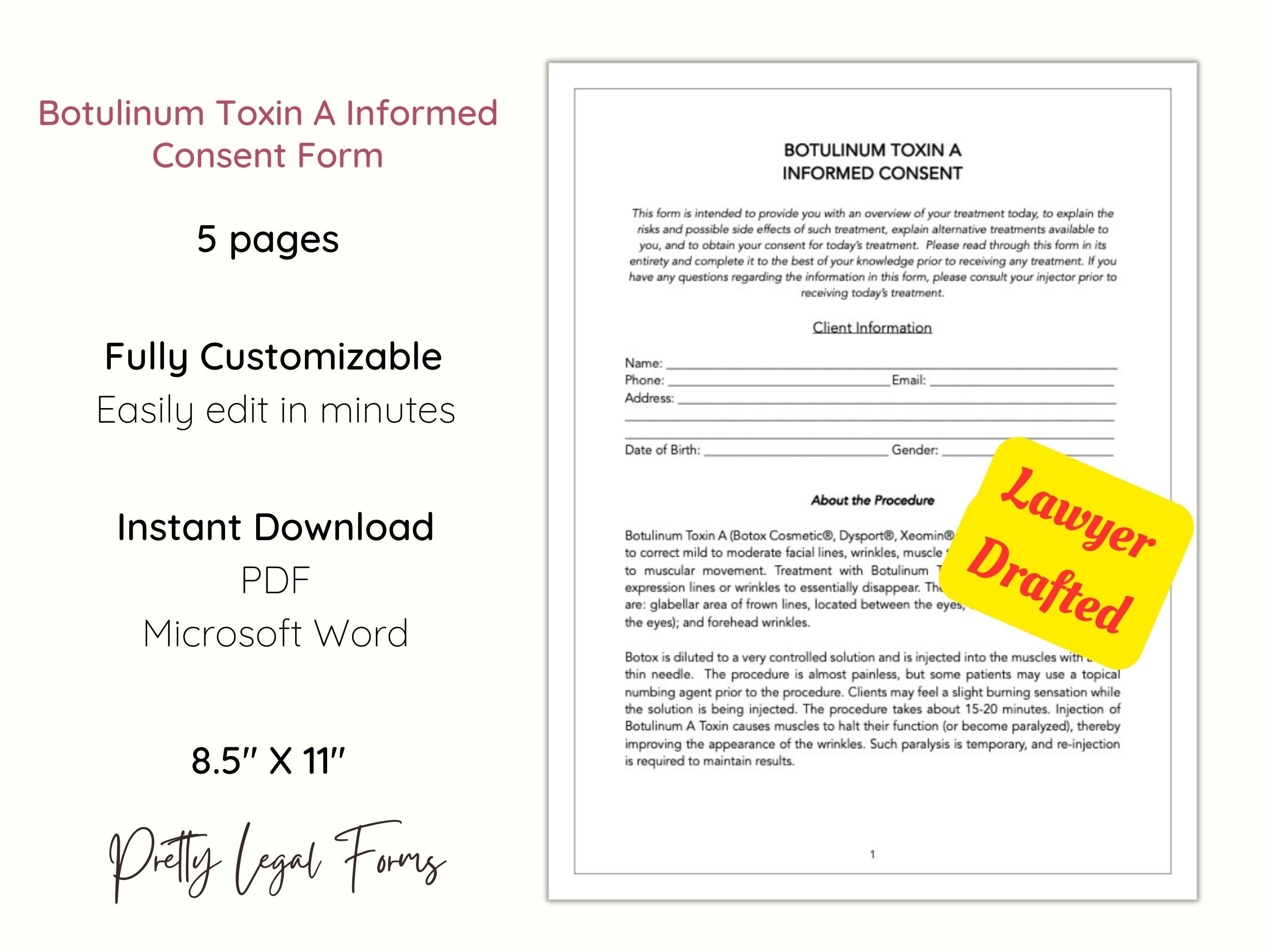 Botox Consent Form, Cosmetic Injector Informed Consent Form, Botulinum ...