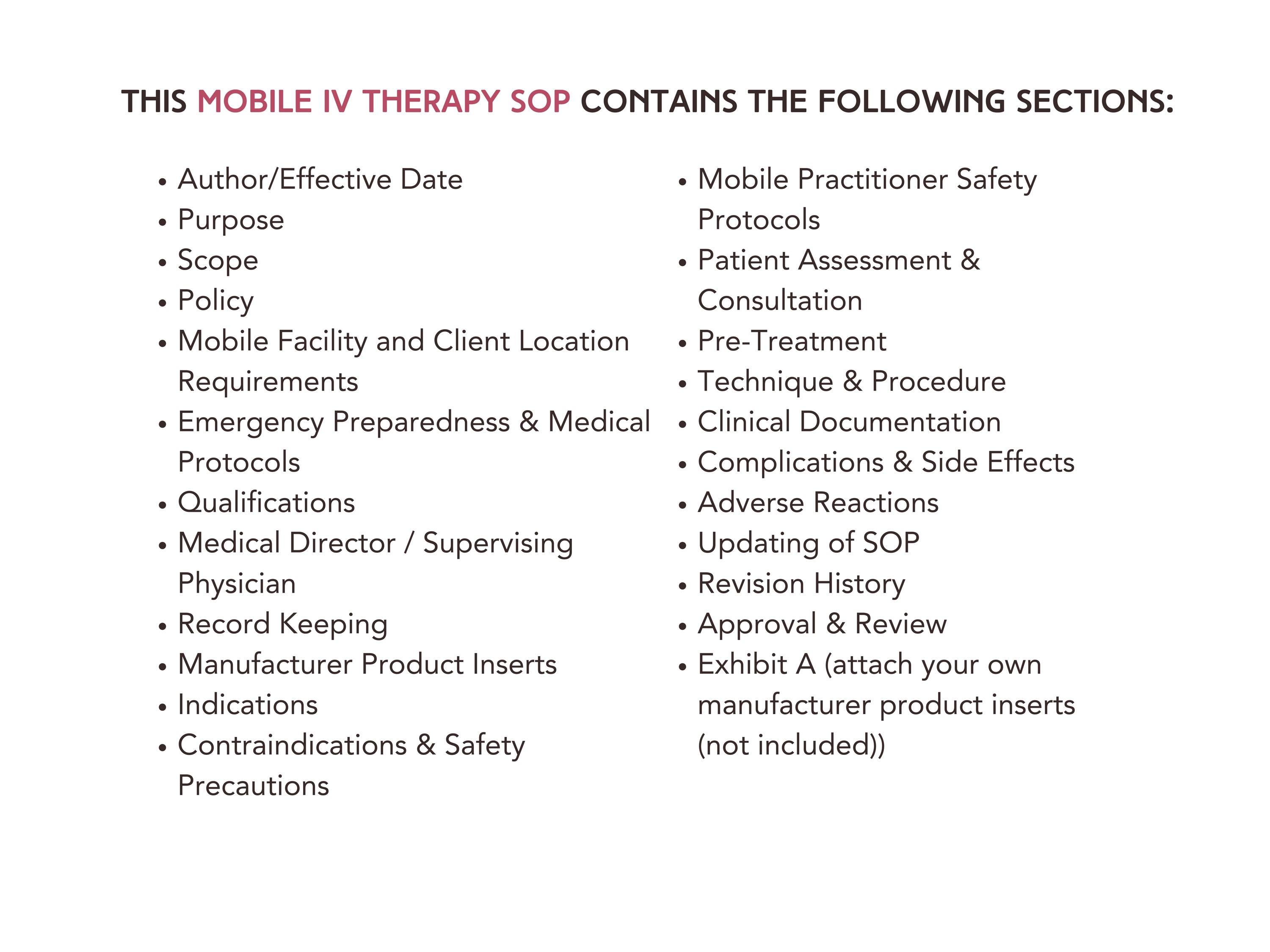 Mobile IV Therapy Protocol Mobile IV Vitamin Infusion SOP Template Iv ...