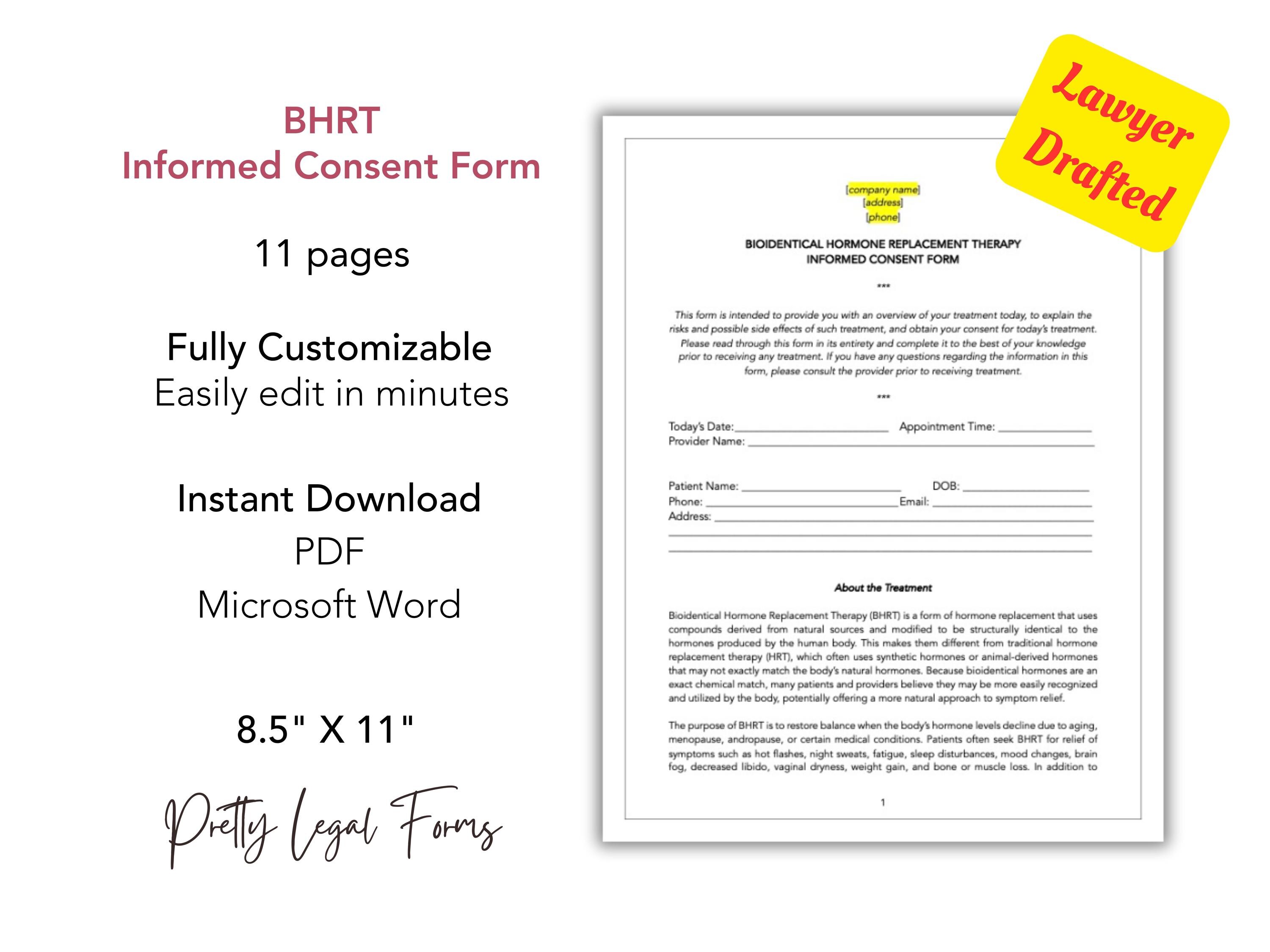 BHRT Consent Form, Bioidentical Hormone Replacement Therapy Informed ...