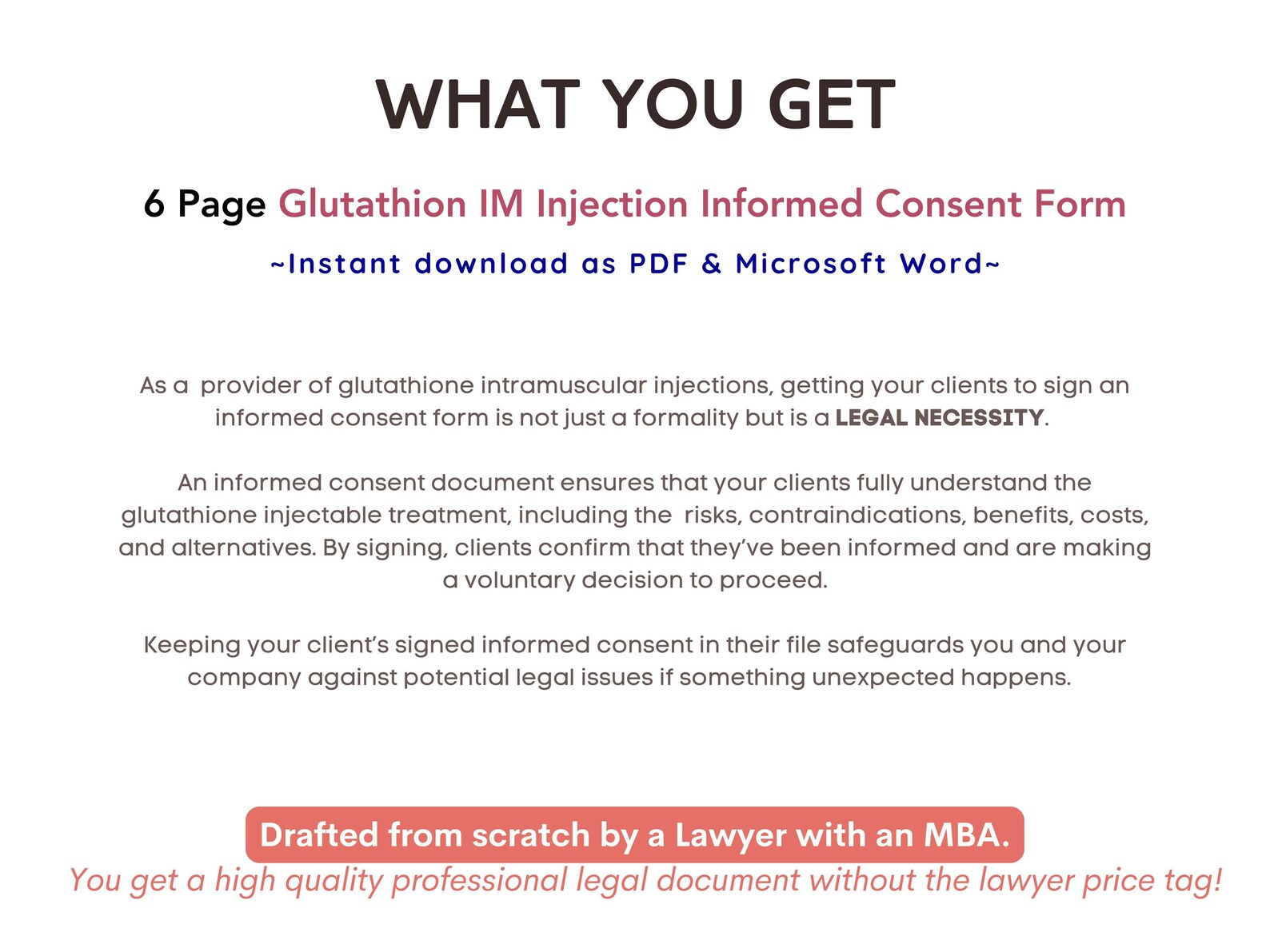Glutathione Injections Consent Form Glutathione IM Shots Informed ...