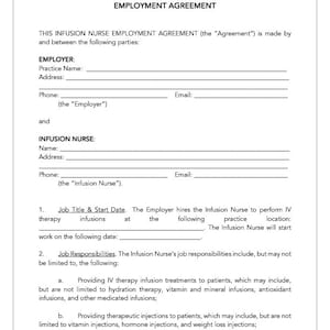 IV Therapy Nurse Contract Template, Infusion Nurse Employment Agreement ...