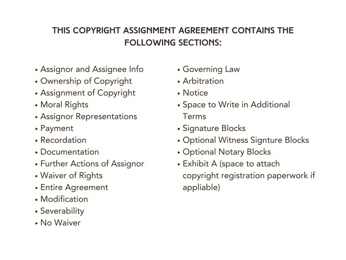 Copyright Assignment Agreement Copyright Transfer Contract Template ...