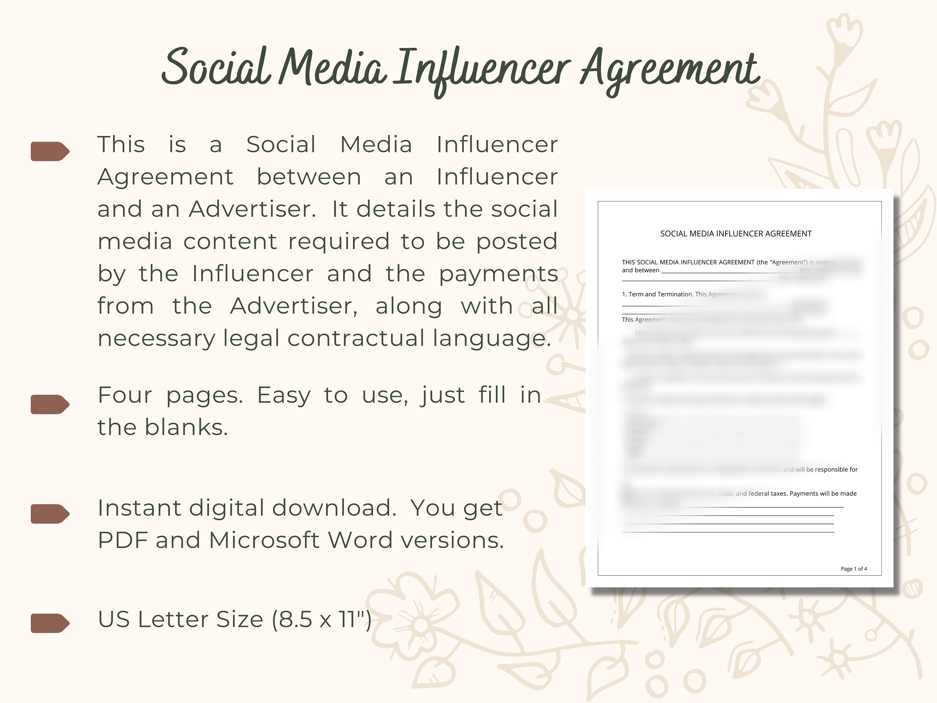 UGC Contract Social Media Influencer Agreement Brand Ambassador ...