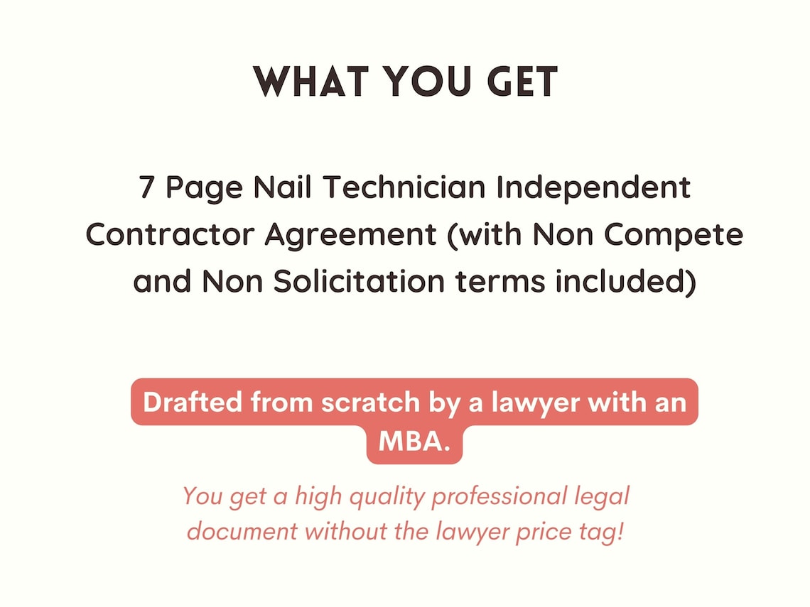 Nail Tech Independent Contractor Agreement With Non Compete and Non ...