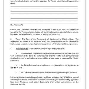 Auto Repair Contract, Mechanic Work Agreement, Car Maintenance Service ...