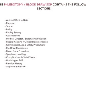 Phlebotomy SOP Protocol Template for Blood Draw and Lab Work Policy and ...