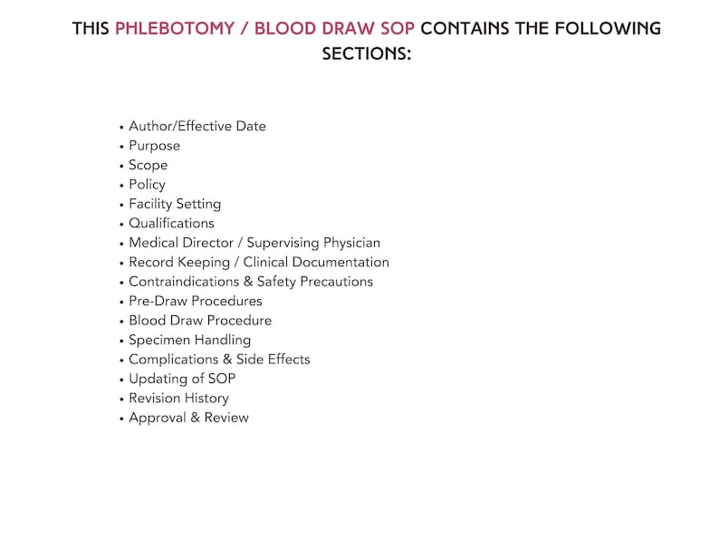 Phlebotomy SOP Template Blood Draw Protocol Lab Work Standard Operating ...