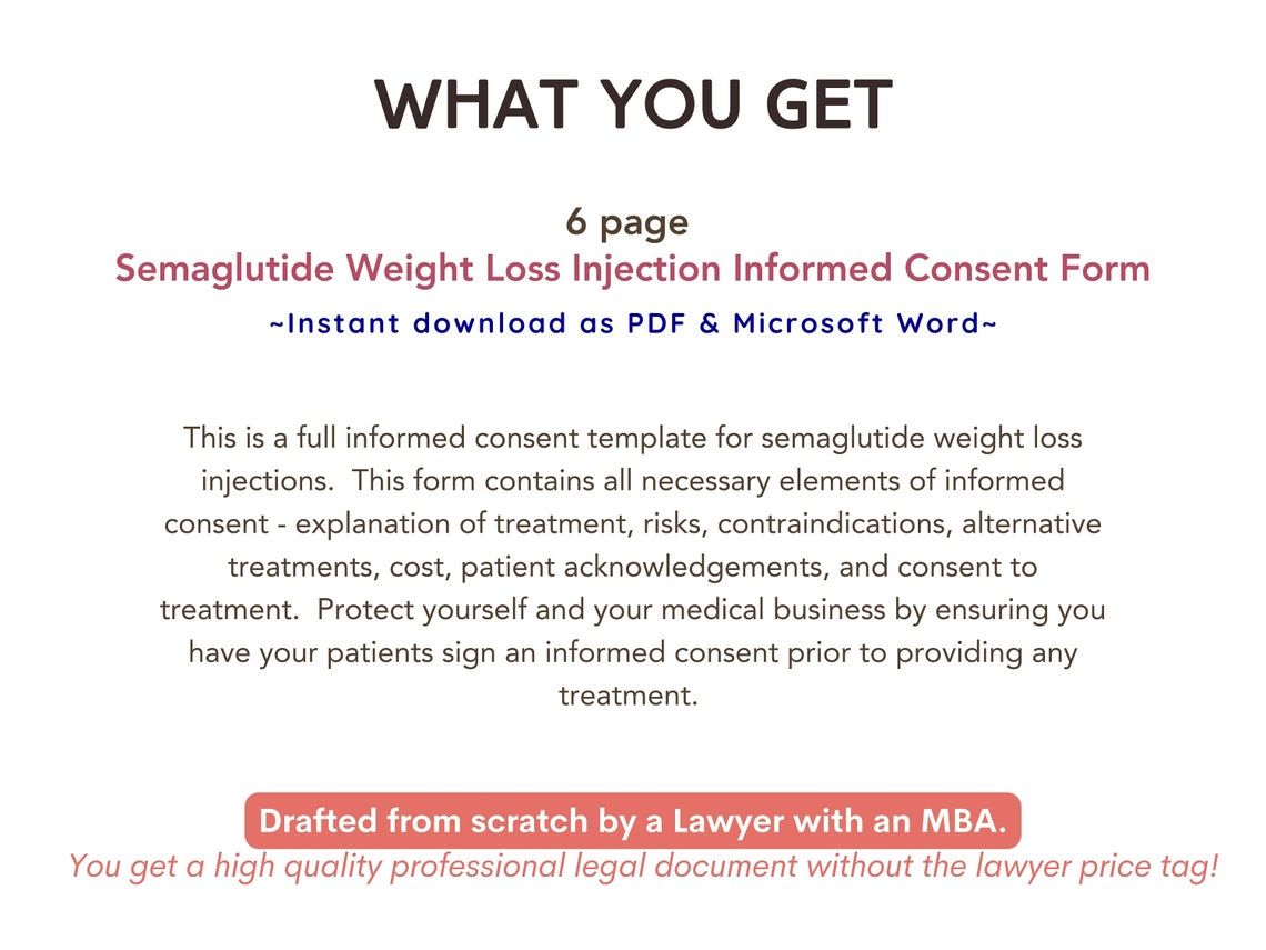 Semaglutide Consent Form Weight Loss Injection Intake Forms, Fat Loss ...