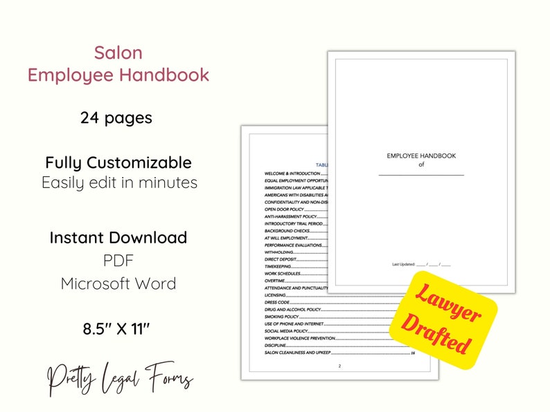 Salon Employee Handbook, Salon Employee Manual, Nail Salon Manual New ...